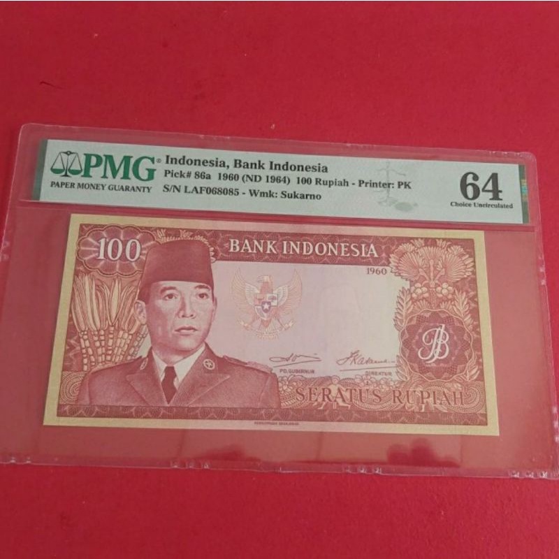 Jual Uang Kertas Kuno 100 Rupiah Sukarno Soekarno Tahun 1960 PMG 64 ...