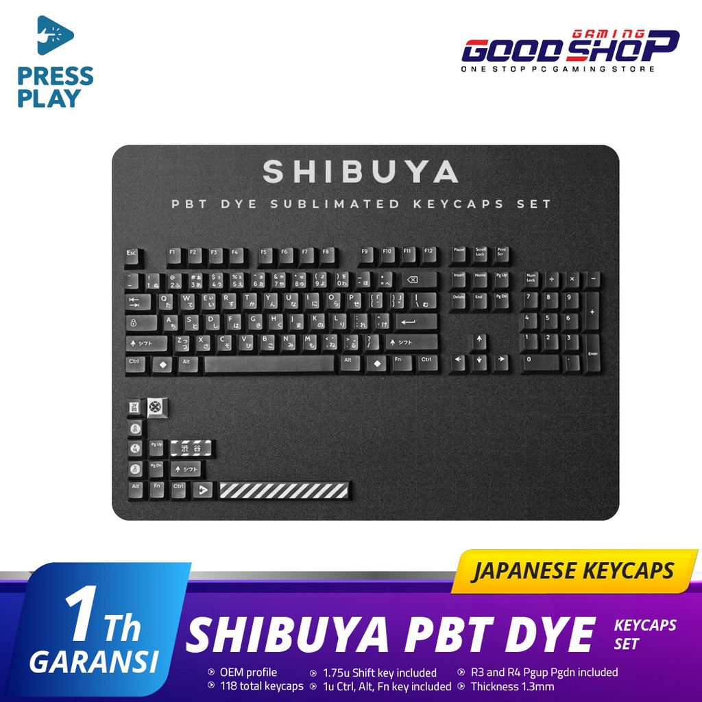 Jual Press Play Shibuya PBT Dye Sub Keycap 188keys Japanese Root ...
