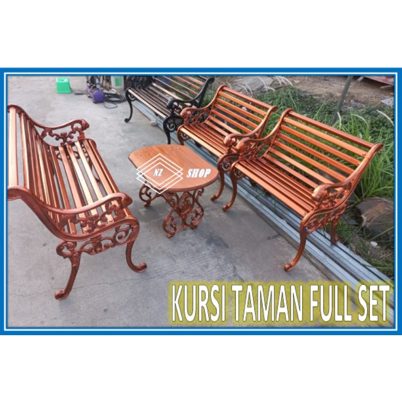 Jual kursi taman besi cor dudukan kayu full set | Shopee Indonesia