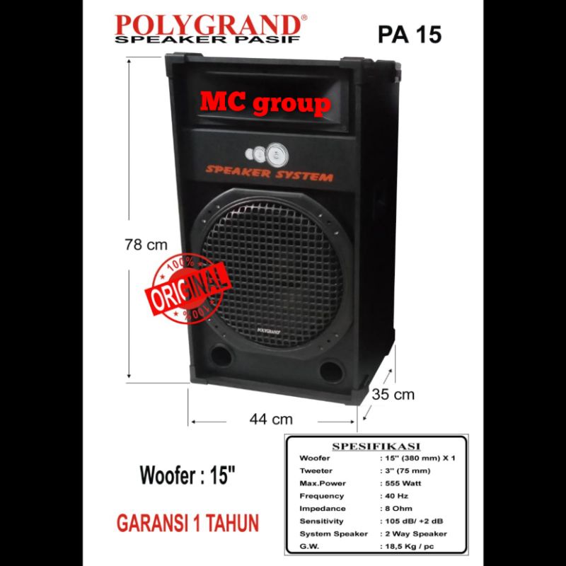Jual speaker pasif 15 inch POLYGRAND PA 15 ORIGINAL PA15 | Shopee Indonesia