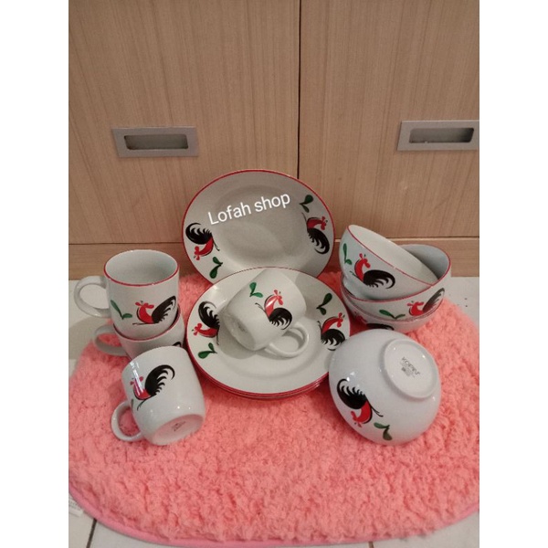 Jual piring makan set ayam jago/piring makan porcelain/dinner set makan ...
