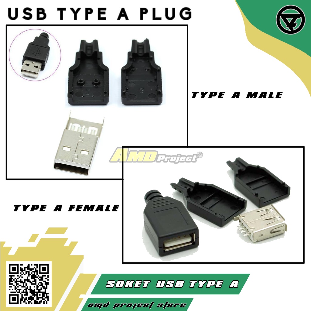 Jual Soket USB 4 Pin Plug In Konektor Socket Connector Male Female ...