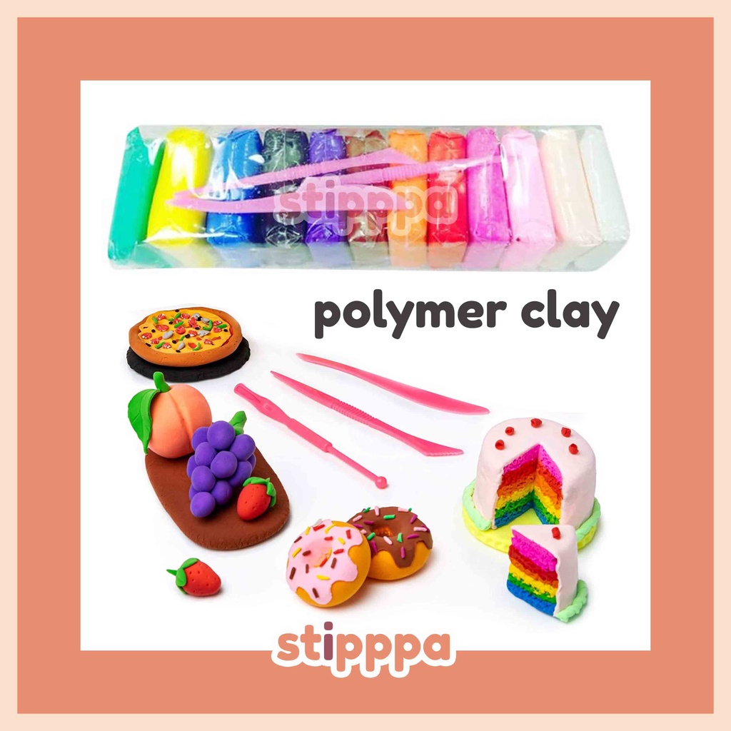 Jual STIPA OEM POLYMER CLAY SOFT CLAY 1 SET ISI 12 PCS + ALAT PEMBENTUK ...