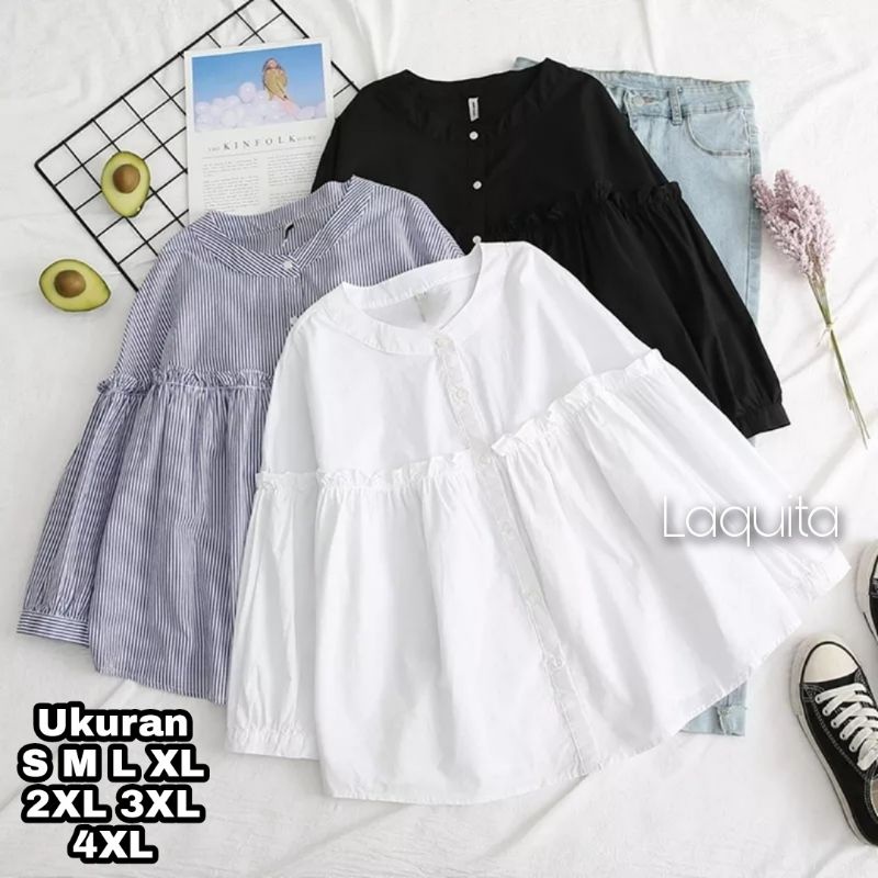 Jual Laquita Blouse Salur Big Size Ukuran Size S M L XL 2XL 3XL 4XL XXL XXXL XXXXL 2L 3L 4L 5L ...