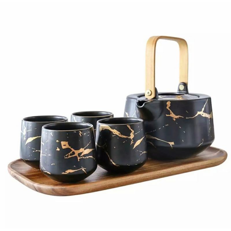 Jual Teko Tea Kopi 1 Set Nampan - 1 Set Teko Teh Kopi Mug Marble ...