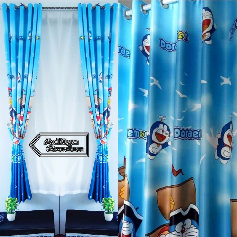 Jual Hordeng Jendela Gorden Pintu Minimalis Karakter doraemon biru Bahan Blackout Motif Import ...