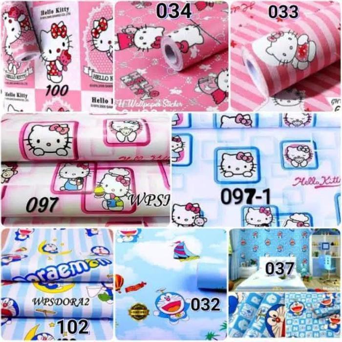 Jual Wallpaper Dinding Sticker Garis 3D Motif Hello Kitty Doraemon par | Shopee Indonesia