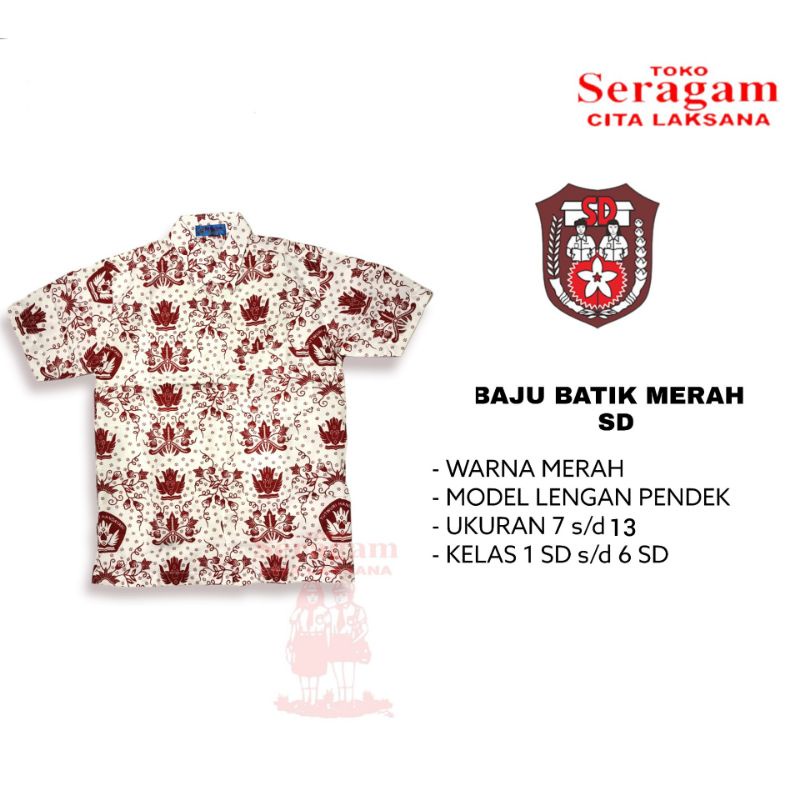 Jual Seragam Sekolah Baju SD Batik Merah Lengan Pendek | Shopee Indonesia