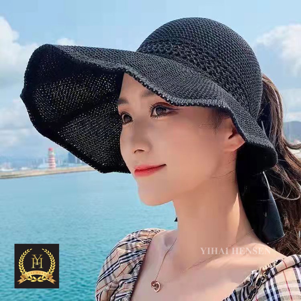 Jual [Y&H] Topi Pantai Rajut Pita Korea Fashion Topi Wanita Bisa Dilipat Topi Rajut Sun Visor ...