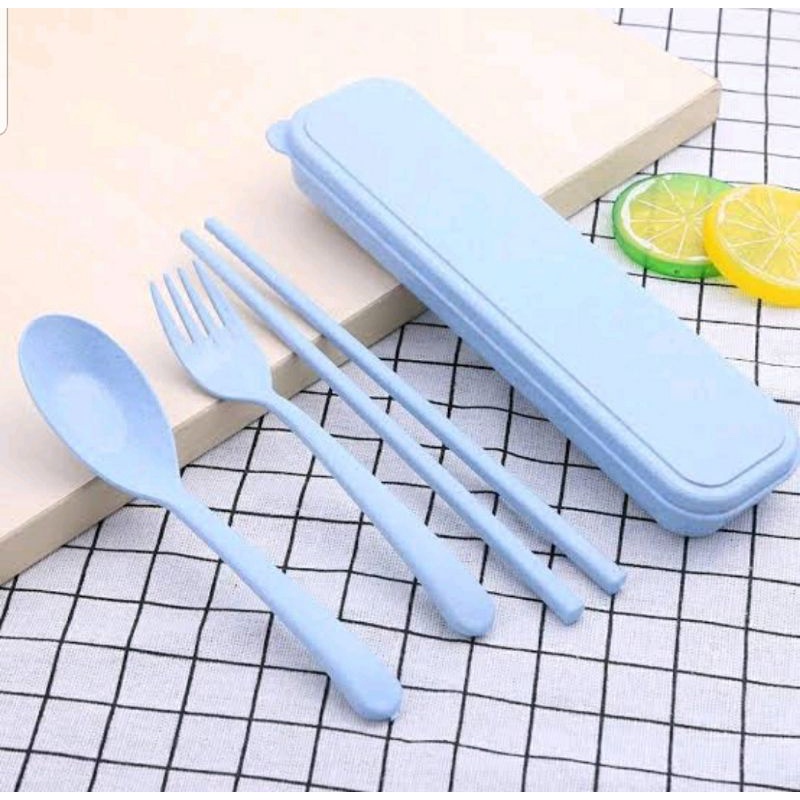 Jual Sendok Set Jerami Alat Makan Souvenir Korean Sumpit Travel Gandum ...