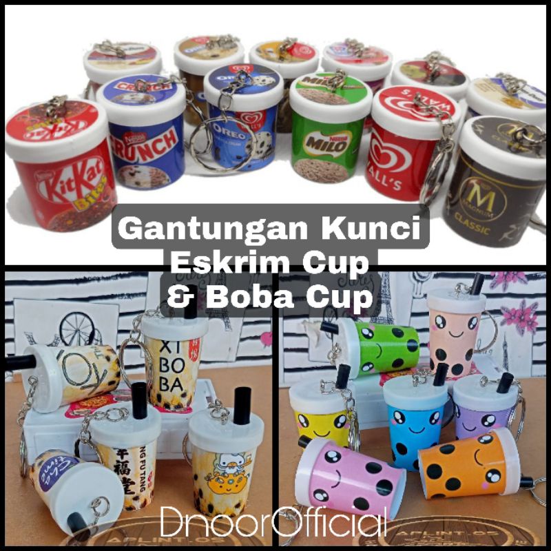 Jual Gantungan Kunci Miniatur Ice Cream Cup, BOBA, Eskrim, makanan ...