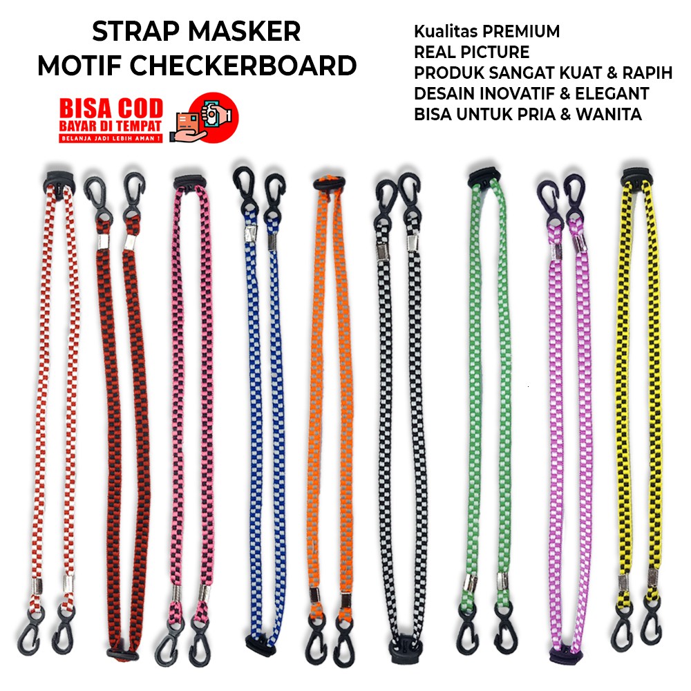Jual STRAP MASKER PRIA WANITA MOTIF CHECKERBOARD GANTUNGAN TALI STRAP ...