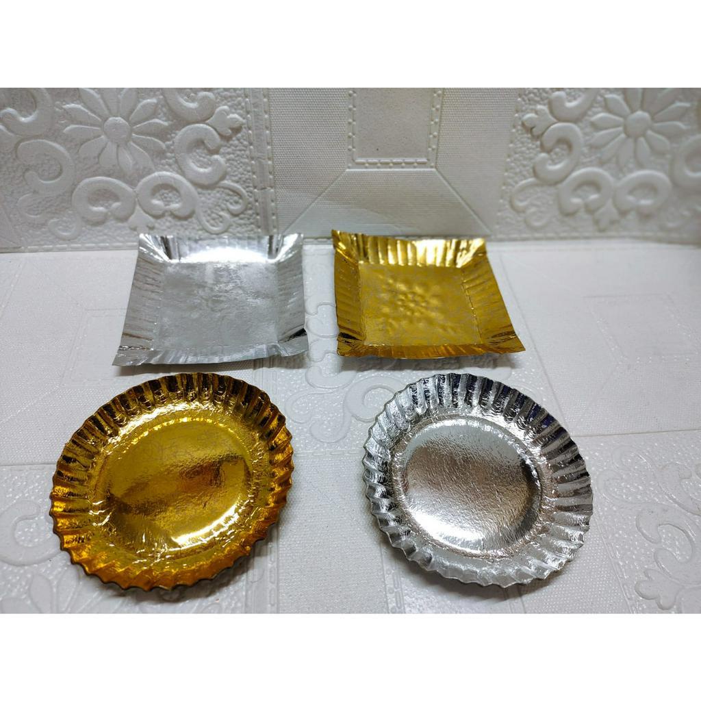 Jual Lepek/Piring Kertas Kue Tart/Buah Glossy Kertas Aluminium Foil Bulat/Kotak (Silver dan GOLD ...