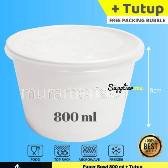 Jual murameria01 - Paper Bowl 800 ml + Tutup, Mangkok Kertas, Rice Bowl ...
