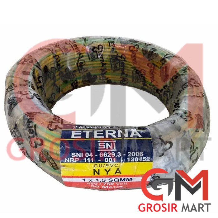 Jual Eterna Kabel NYA 1.5mm 50m Hitam Merah Biru Kuning Hijau (Kawat Tembaga Tunggal 1.5 mm 50 m ...