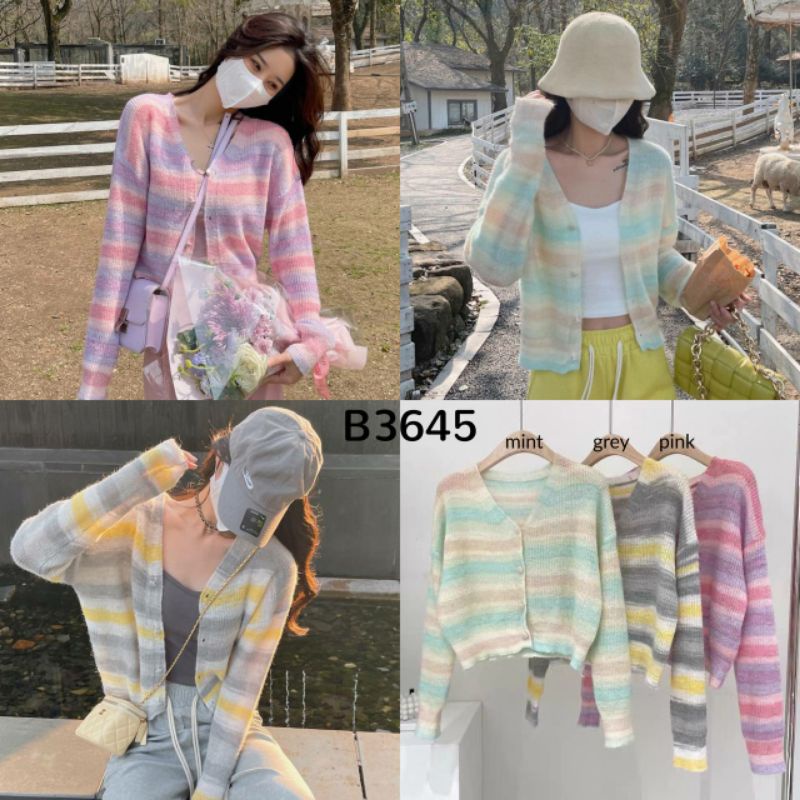 Jual 100% IMPORT Rainbow Stripes Knit Cardigan B3645 | Shopee Indonesia