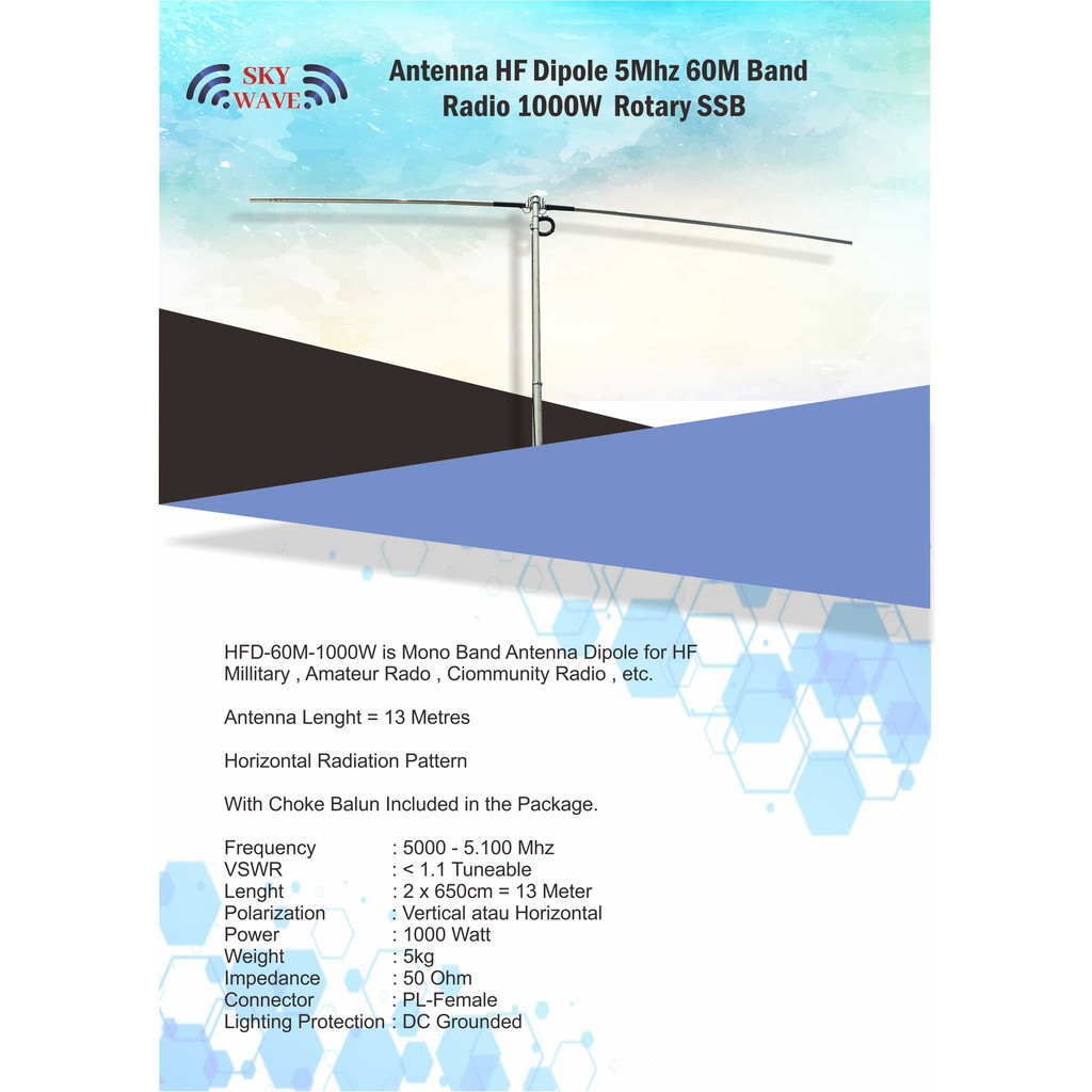 Jual Antenna HF Dipole 5.000 Mhz 60m Band Radio 1000W Antena Rotary SSB ...
