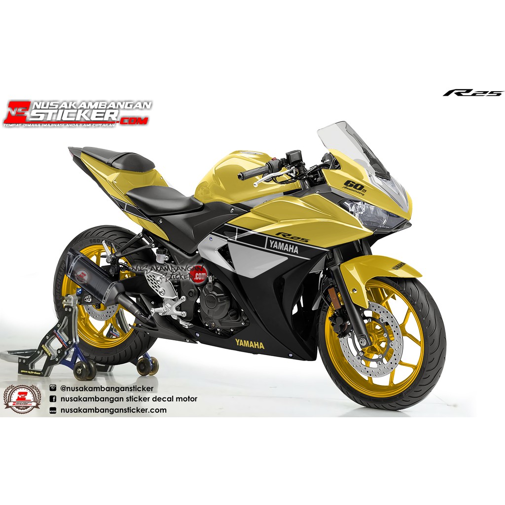 Jual Decal stiker Yamaha R25 Anniversary 60 th rossi kuning | Shopee ...