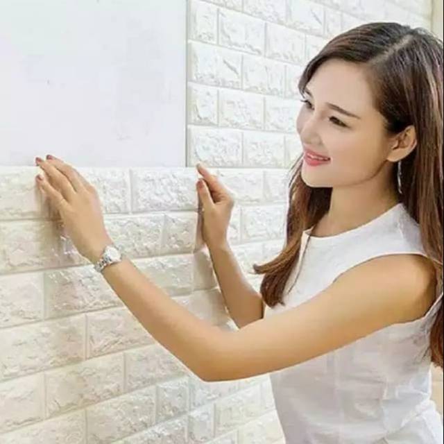 Jual Wallpaper 3D dinding foam batu bata putih 70 x 77 cm wall sticker tembok dekorasi ruangan ...