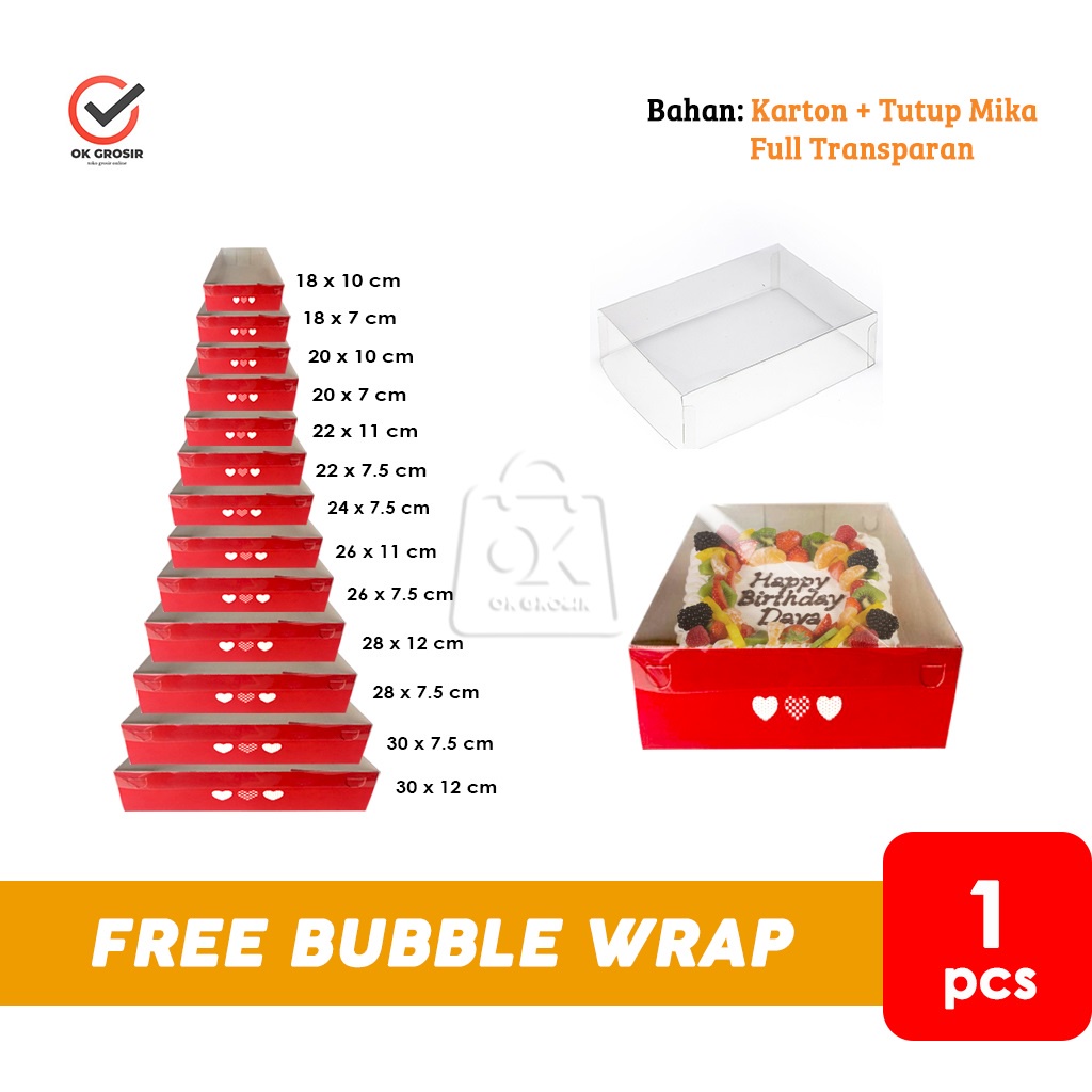 Jual Kotak Kue Merah + Tutup Transparan full Mika Box Kue/Hampers (1pcs ...
