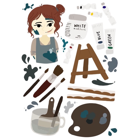 Jual sticker sheet pelukis painter cat canvas melukis lukis paint ...