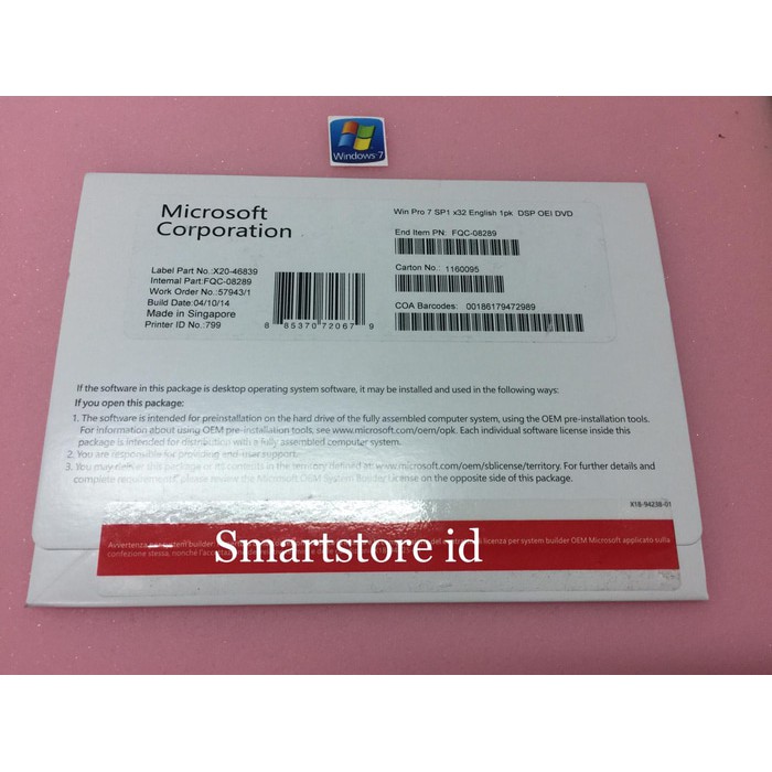 Jual TERBARU- Windows 7 Professional 64 bit SP1 OEM Lifetime Fullpack ...