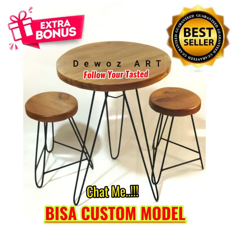 Jual Meja dan Bangku Teras 1 Set - Meja Cafe Unik kaki besi - Bangku Cafe Unik Jati belanda ...