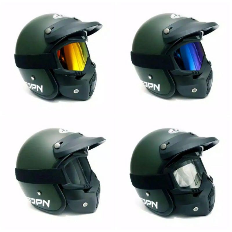 Jual HELM BOGO JPN RETRO ARMY DOF DENGAN GOOGLE MASK | Shopee Indonesia
