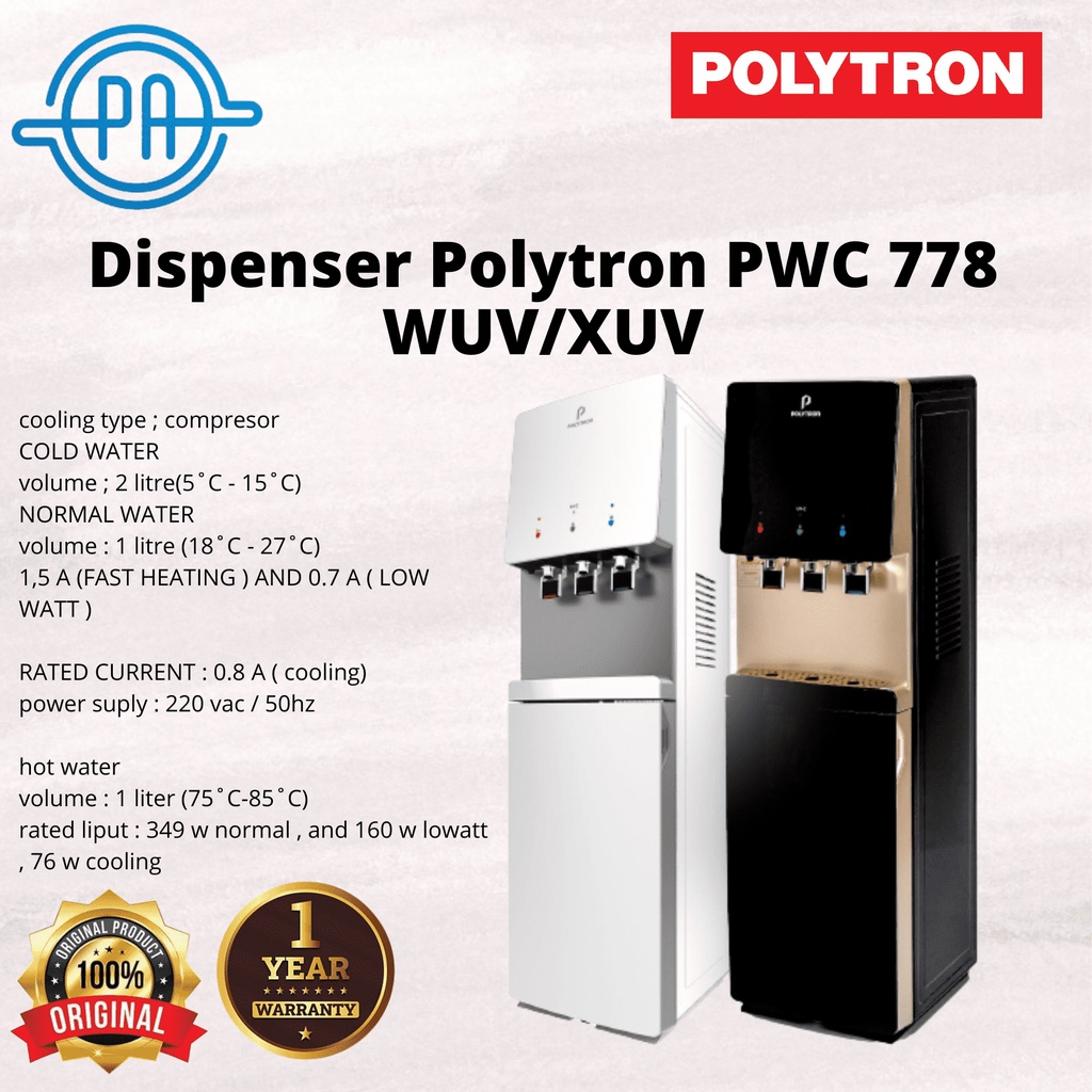 Jual DISPENSER GALON BAWAH POLYTRON PWC778 PWC 778 WUX / XUV | Shopee ...