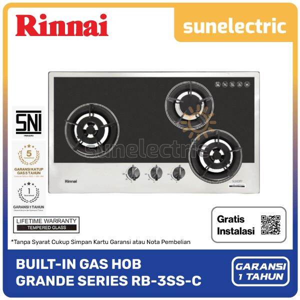 Jual Rinnai Built-In Hob RB-3SS-C (GB) Shining Black Kompor Tanam 3 Tungku Ukuran 88 x 52 x 13 ...