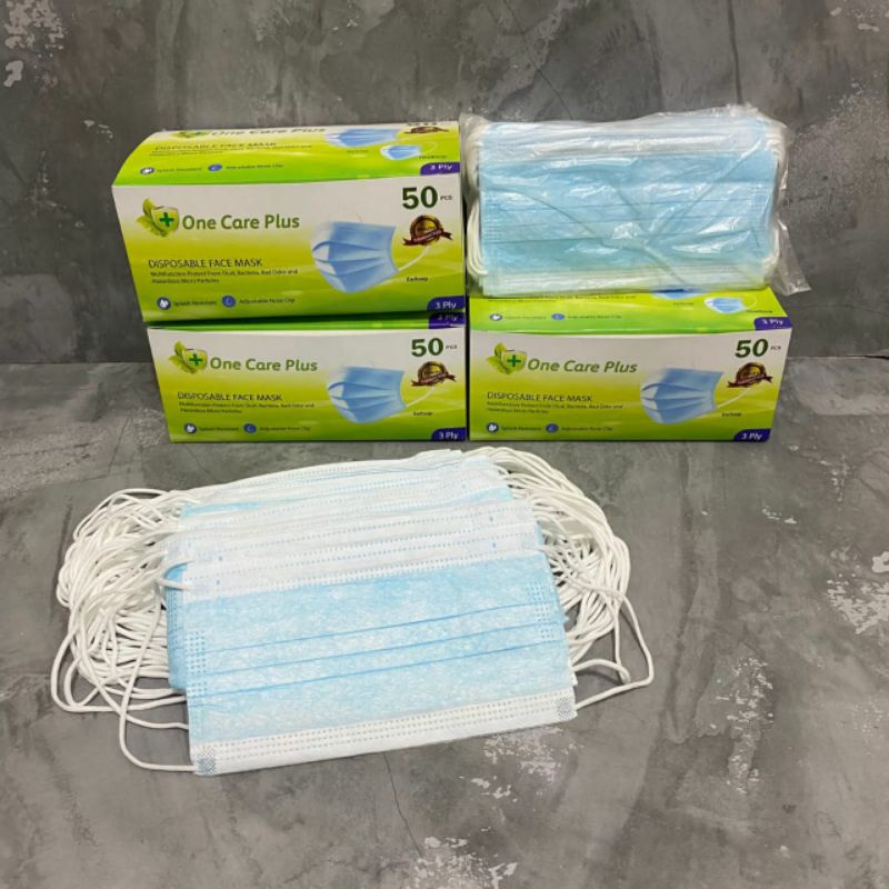 Jual Masker Earloop One Care Biru isi 50 pcs | Shopee Indonesia