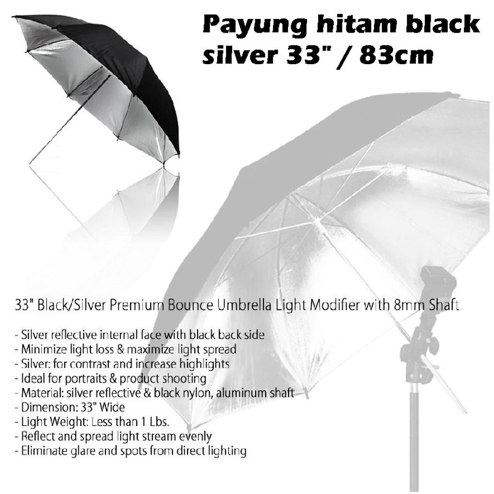 Jual Payung studio Hitam Silver 33 inch umbrella reflector | Shopee ...