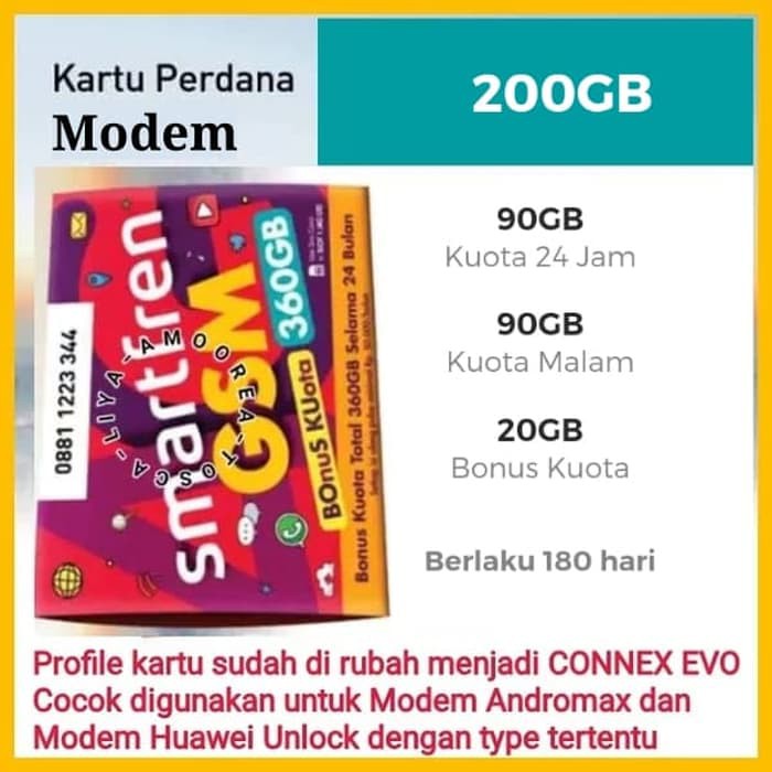 Jual Kartu Perdana Smartfren 4G Connex EVO Total Kuota 200GB Aktif 6 ...