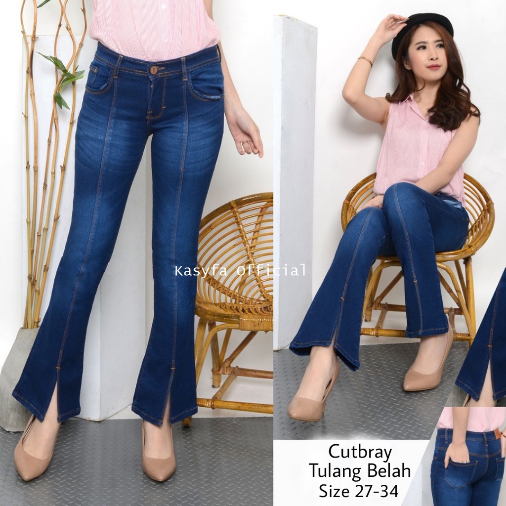 Jual CELANA JEANS WANITA CUTBRAY HIGHWAIST TULANG BELAH DEPAN | Shopee Indonesia