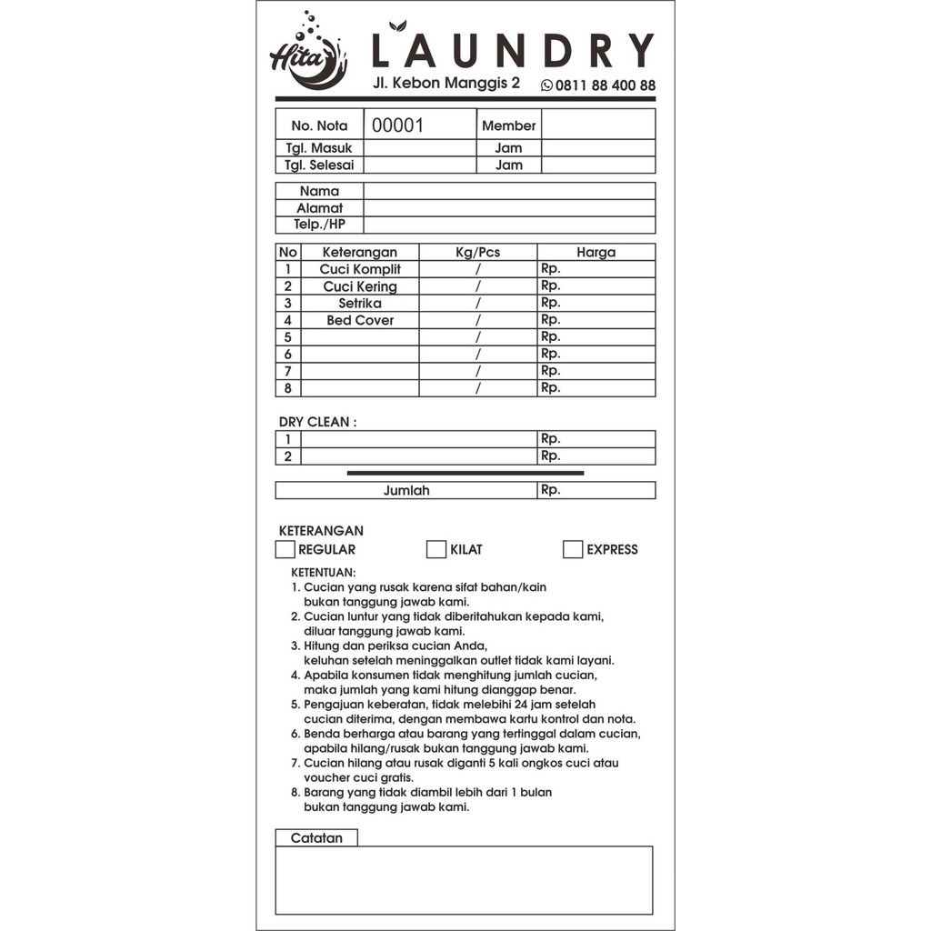 Jual BUKU NOTA LAUNDRY NCR 3PLY 1 WARNA, NOMERATOR | Shopee Indonesia