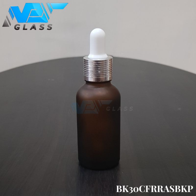 Jual botol kaca pipet 30ml coklat frosted doff - ring almunium silver bergaris | Shopee Indonesia
