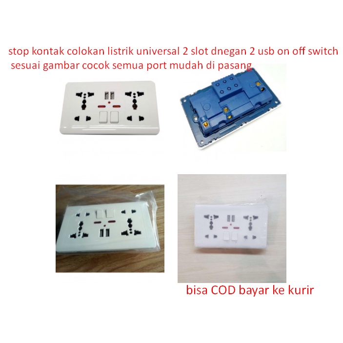 Jual stop kontak colokan listrik universal 2 slot dnegan 2 usb on off ...