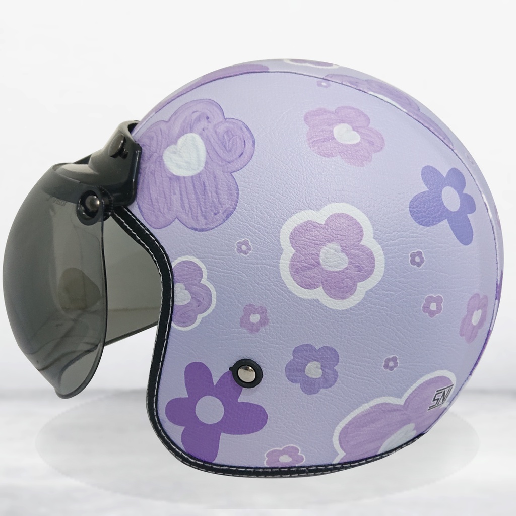 Jual Helm Bogo Retro Kulit Cewek Bunga Ungu Murah Free Tambah Nama ...