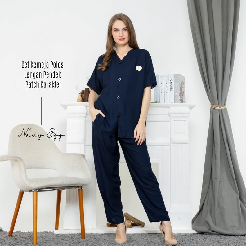 Jual Jumuna - One Set Piyama Kemeja Lengan Pendek Motif Patch Karakter ...