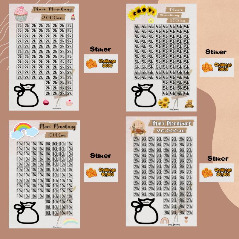 Jual Challenge Menabung A6 + Stiker | Shopee Indonesia