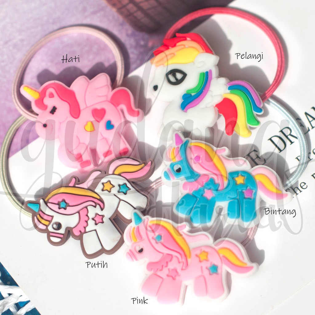 Jual Ikat Rambut Anak Unicorn Kuda Poni Pelangi Lucu Karet Rambut Unik ...