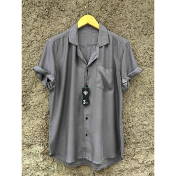 Jual Kemeja jumbo pria premium rayon POLOS KERAH pantai korea XXL/ XXXL ...