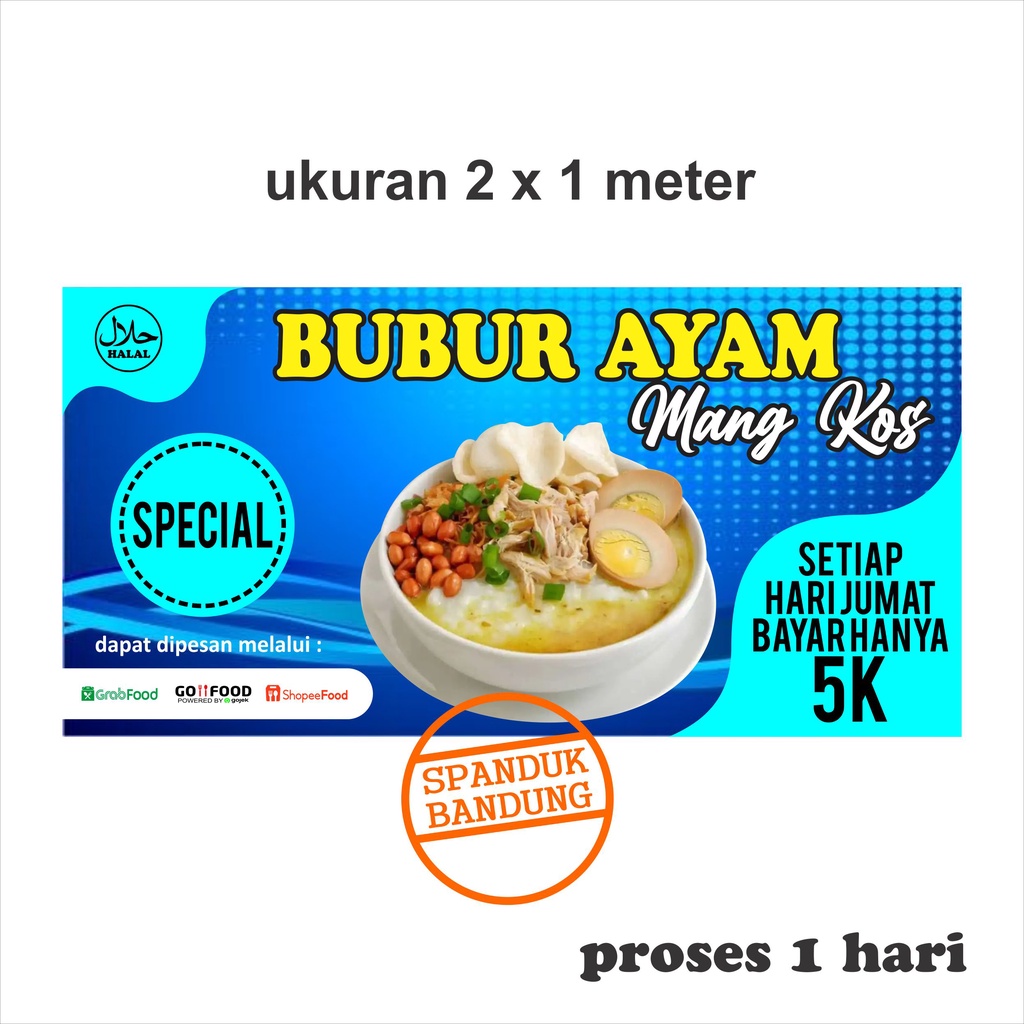 Jual spanduk bubur ayam ukuran 2 x 1 meter / banner bubur ayam /spanduk ...