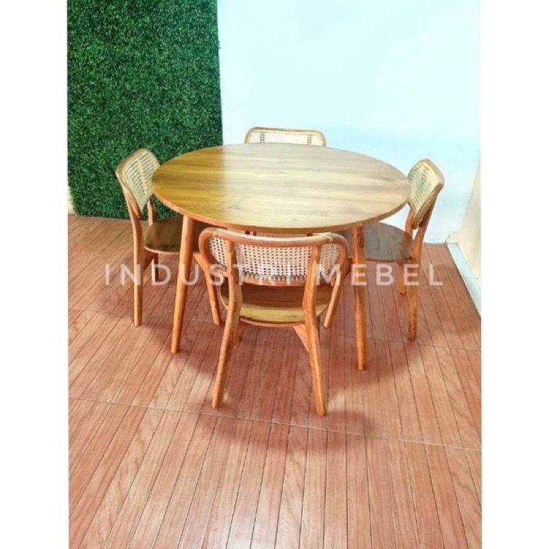 Jual Set Meja Makan Bulat Retro Minimalis - Meja Makan Cafe Resto Bundar - Kursi Cafe Kacang ...