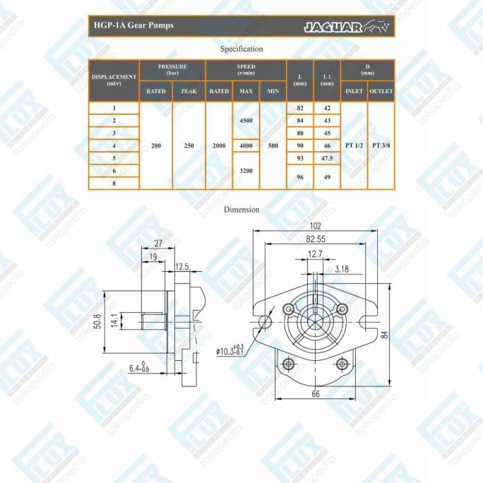 Jual Pompa Hydraulic Gear Pump Hgp-1A-F3R-Ar Jaguar Hgp1A 3 / 3Cc | Shopee Indonesia