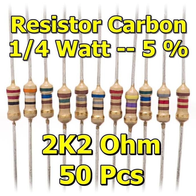 Jual Discount Resistor 50 Pcs 2K2 Ohm 5% 1/4W Resistor Carbon Film ...