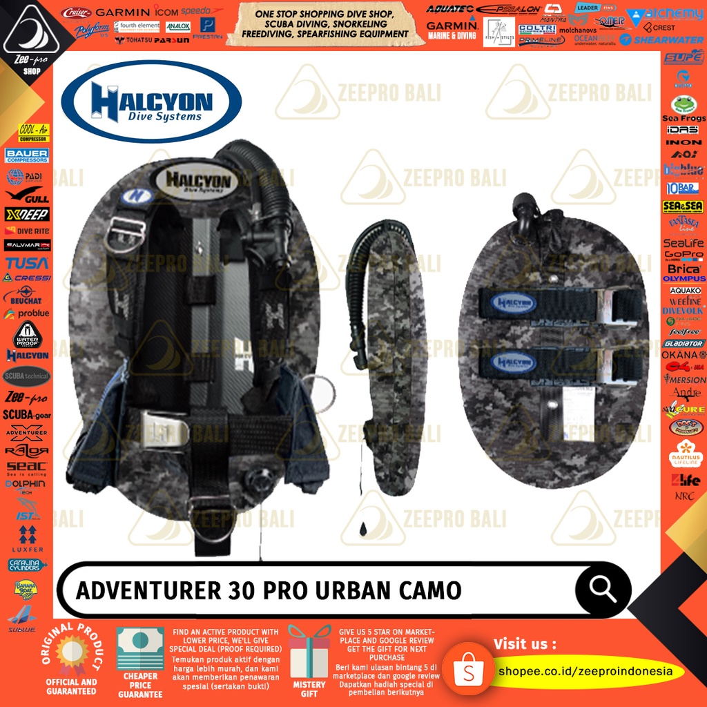 Jual Technical BCD Halcyon Adventurer 30 Pro Urban Camoflage Scuba Diving BC Back Buoyancy Alat ...