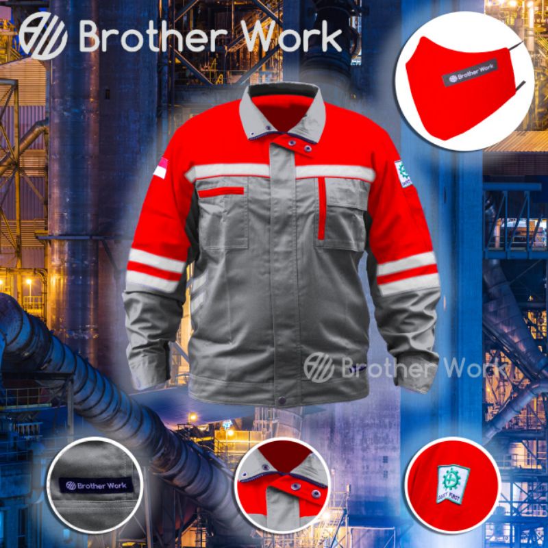 Jual wearpack semi jaket K3 abu kombinasi merah-seragam bagus-pakain ...