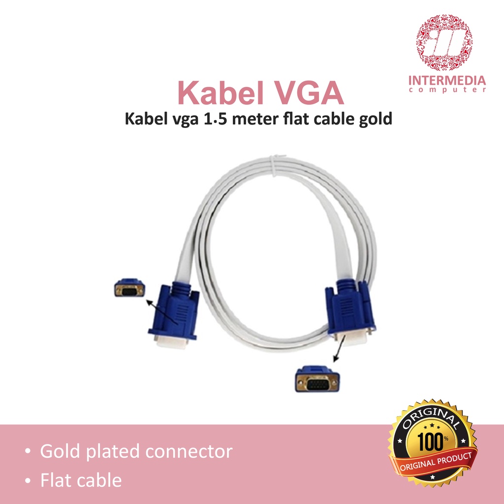 Jual Kabel VGA 1.5 Meter Flat Cable Gold Plated Kabel Pipih | Shopee Indonesia