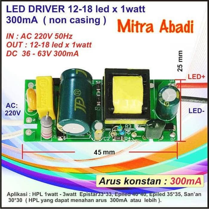 Jual LED Driver 12-18x1 Watt 300 mA AC-DC Tanpa Casing | Shopee Indonesia